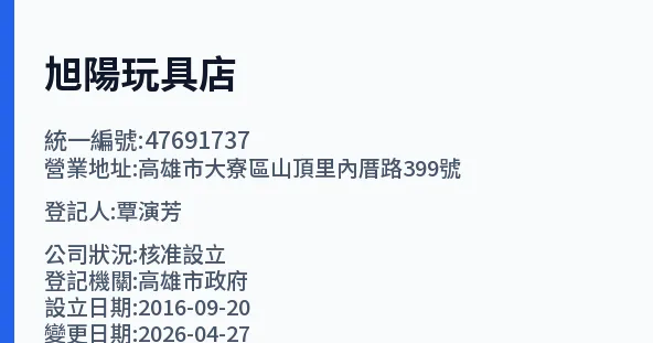 旭陽玩具店的照片-統編 47691737(高雄市) 公司登記資料與營業項目詳細圖表