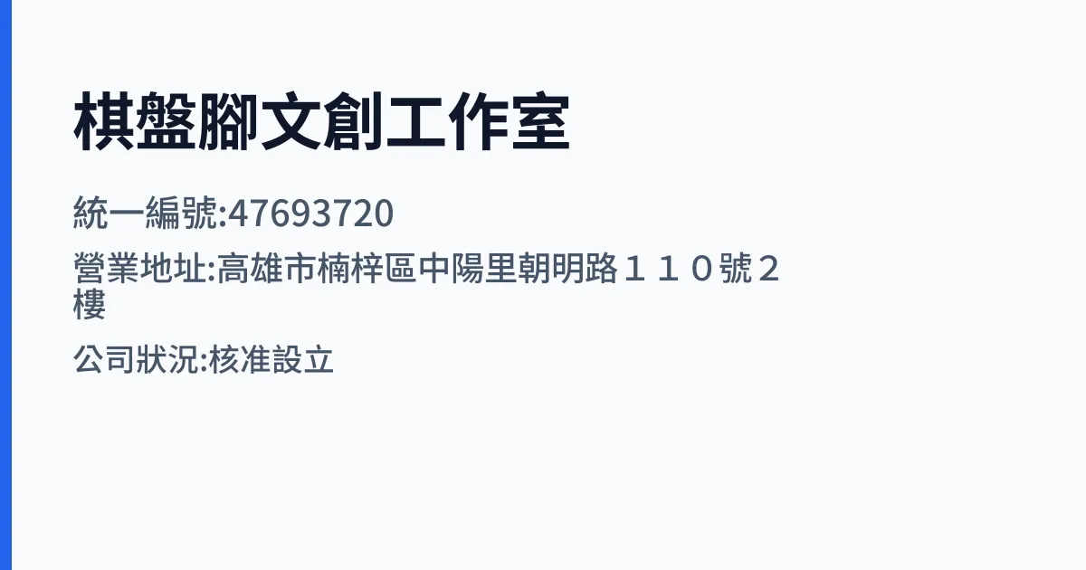 棋盤腳文創工作室 - 統編 47693720（高雄市） 公司登記資料與營業項目詳細圖表