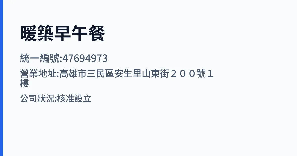 暖築早午餐 - 統編 47694973(高雄市) 公司登記資料與營業項目詳細圖表