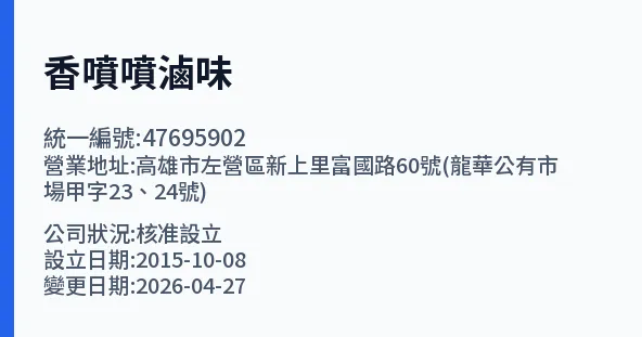 香噴噴滷味的照片-統編 47695902(高雄市) 公司登記資料與營業項目詳細圖表