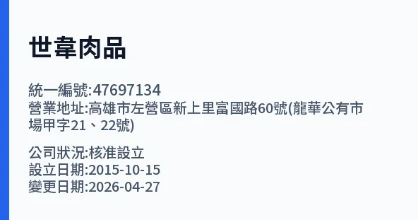 世韋肉品的照片-統編 47697134(高雄市) 公司登記資料與營業項目詳細圖表