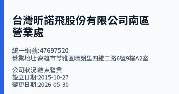 台灣昕諾飛股份有限公司南區營業處的照片-統編 47697520(高雄市) 公司登記資料與營業項目詳細圖表