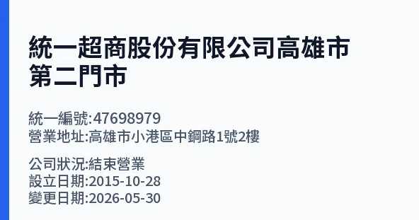 統一超商股份有限公司高雄市第二門市的照片-統編 47698979(高雄市) 公司登記資料與營業項目詳細圖表