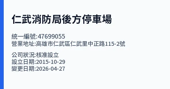 仁武消防局後方停車場的照片-統編 47699055(高雄市) 公司登記資料與營業項目詳細圖表
