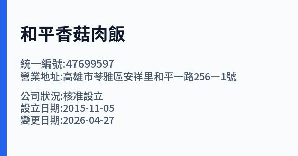 和平香菇肉飯的照片-統編 47699597(高雄市) 公司登記資料與營業項目詳細圖表