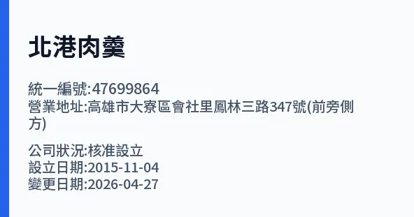 北港肉羹的照片-統編 47699864(高雄市) 公司登記資料與營業項目詳細圖表