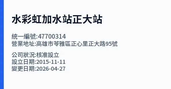 水彩虹加水站正大站的照片-統編 47700314(高雄市) 公司登記資料與營業項目詳細圖表