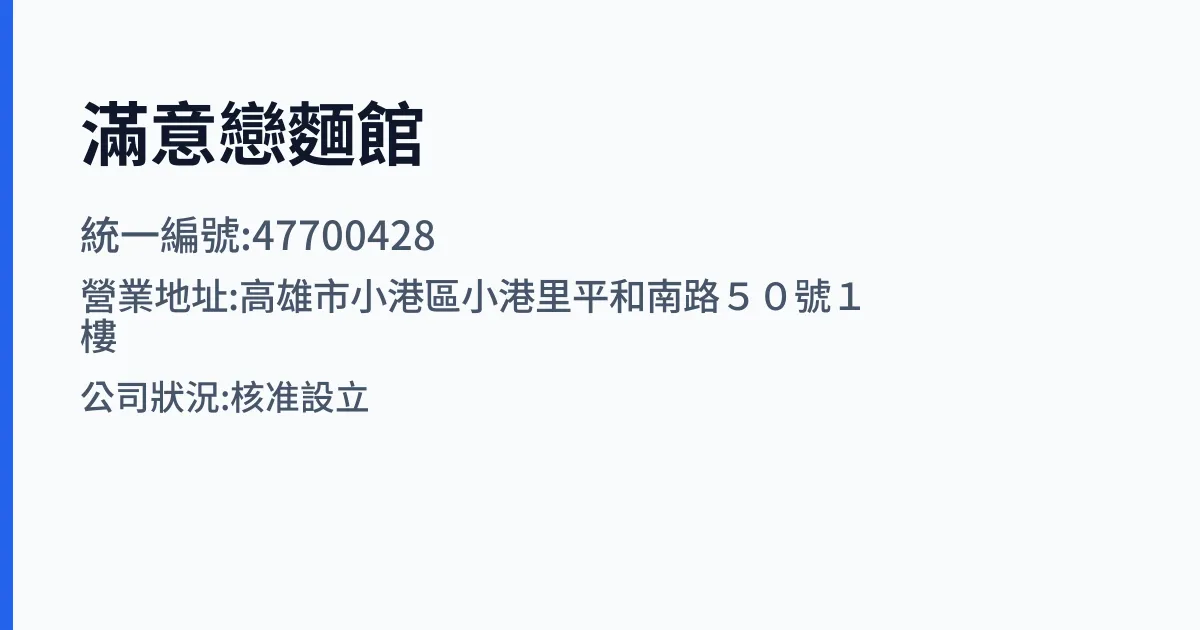 滿意戀麵館 - 統編 47700428（高雄市） 公司登記資料與營業項目詳細圖表