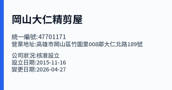 岡山大仁精剪屋的照片-統編 47701171(高雄市) 公司登記資料與營業項目詳細圖表