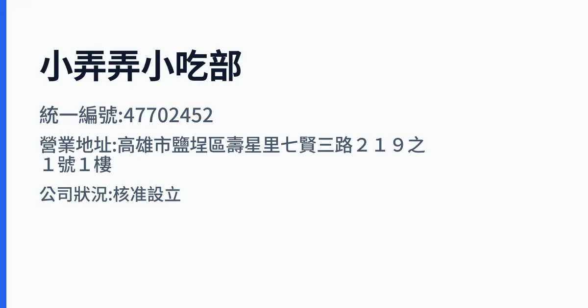小弄弄小吃部 - 統編 47702452(高雄市) 公司登記資料與營業項目詳細圖表