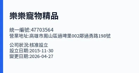 樂樂寵物精品的照片-統編 47703564(高雄市) 公司登記資料與營業項目詳細圖表
