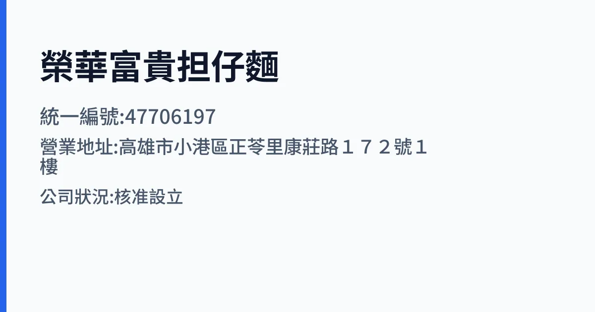 榮華富貴担仔麵 - 統編 47706197(高雄市) 公司登記資料與營業項目詳細圖表
