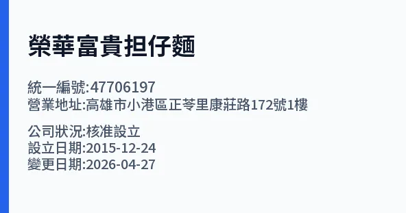 榮華富貴担仔麵的照片-統編 47706197(高雄市) 公司登記資料與營業項目詳細圖表