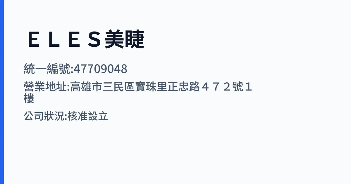 ＥＬＥＳ美睫 - 統編 47709048(高雄市) 公司登記資料與營業項目詳細圖表