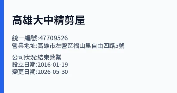 高雄大中精剪屋的照片-統編 47709526(高雄市) 公司登記資料與營業項目詳細圖表