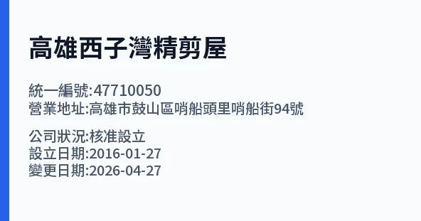 高雄西子灣精剪屋的照片-統編 47710050(高雄市) 公司登記資料與營業項目詳細圖表