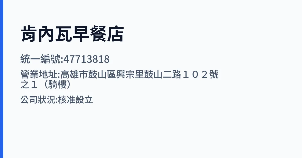 肯內瓦早餐店 - 統編 47713818(高雄市) 公司登記資料與營業項目詳細圖表