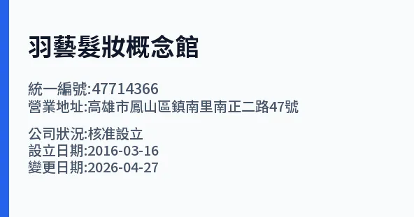 羽藝髮妝概念館的照片-統編 47714366(高雄市) 公司登記資料與營業項目詳細圖表