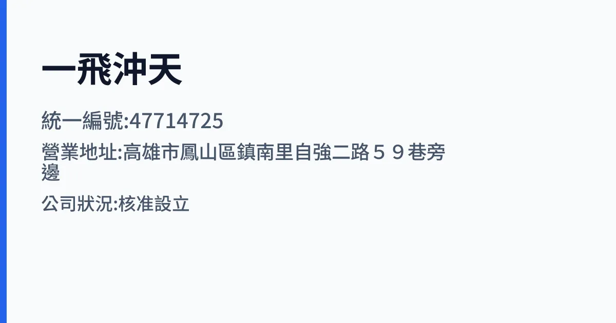一飛沖天 - 統編 47714725(高雄市) 公司登記資料與營業項目詳細圖表