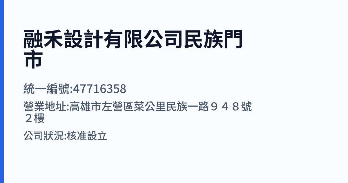 融禾設計有限公司民族門市 - 統編 47716358(高雄市) 公司登記資料與營業項目詳細圖表