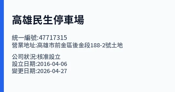 高雄民生停車場的照片-統編 47717315(高雄市) 公司登記資料與營業項目詳細圖表