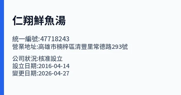 仁翔鮮魚湯的照片-統編 47718243(高雄市) 公司登記資料與營業項目詳細圖表