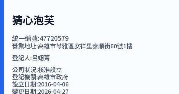 猜心泡芙的照片-統編 47720579(高雄市) 公司登記資料與營業項目詳細圖表