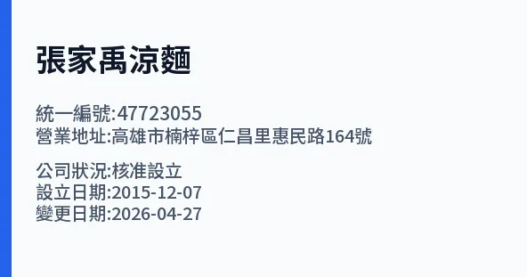 張家禹涼麵的照片-統編 47723055(高雄市) 公司登記資料與營業項目詳細圖表