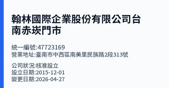 翰林國際企業股份有限公司台南赤崁門市的照片-統編 47723169(臺南市) 公司登記資料與營業項目詳細圖表