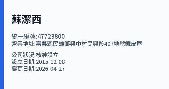 蘇潔西的照片-統編 47723800(嘉義縣) 公司登記資料與營業項目詳細圖表