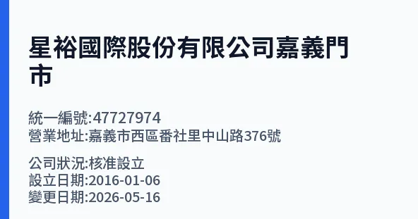 星裕國際股份有限公司嘉義門市的照片-統編 47727974(嘉義市) 公司登記資料與營業項目詳細圖表