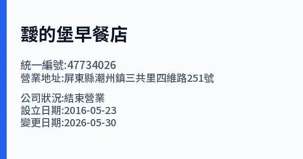 靉的堡早餐店的照片-統編 47734026(屏東縣) 公司登記資料與營業項目詳細圖表
