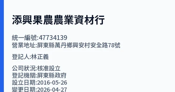 添興果農農業資材行的照片-統編 47734139(屏東縣) 公司登記資料與營業項目詳細圖表