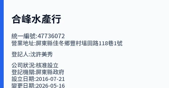 合峰水產行的照片-統編 47736072(屏東縣) 公司登記資料與營業項目詳細圖表