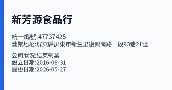 新芳源食品行的照片-統編 47737425(屏東縣) 公司登記資料與營業項目詳細圖表