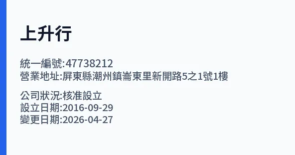 上升行的照片-統編 47738212(屏東縣) 公司登記資料與營業項目詳細圖表