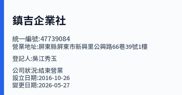 鎮吉企業社的照片-統編 47739084(屏東縣) 公司登記資料與營業項目詳細圖表