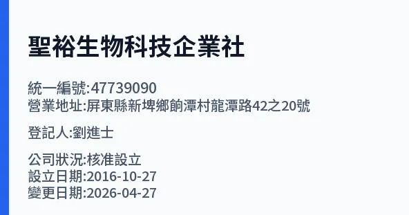 聖裕生物科技企業社的照片-統編 47739090(屏東縣) 公司登記資料與營業項目詳細圖表