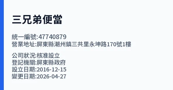三兄弟便當的照片-統編 47740879(屏東縣) 公司登記資料與營業項目詳細圖表