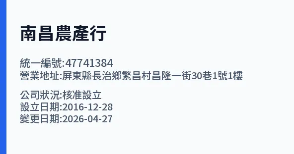 南昌農產行的照片-統編 47741384(屏東縣) 公司登記資料與營業項目詳細圖表