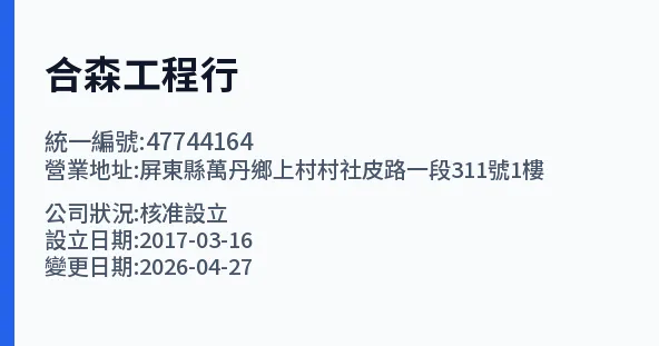 合森工程行的照片-統編 47744164(屏東縣) 公司登記資料與營業項目詳細圖表