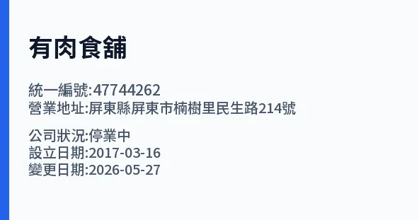 有肉食舖的照片-統編 47744262(屏東縣) 公司登記資料與營業項目詳細圖表