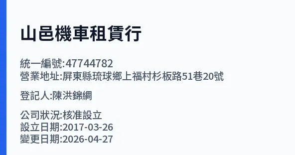 山邑機車租賃行的照片-統編 47744782(屏東縣) 公司登記資料與營業項目詳細圖表