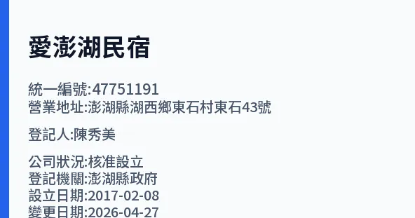 愛澎湖民宿的照片-統編 47751191(澎湖縣) 公司登記資料與營業項目詳細圖表