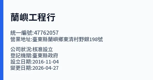 蘭嶼工程行的照片-統編 47762057(臺東縣) 公司登記資料與營業項目詳細圖表