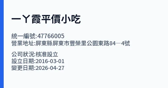 一ㄚ霞平價小吃的照片-統編 47766005(屏東縣) 公司登記資料與營業項目詳細圖表