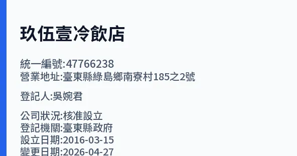 玖伍壹冷飲店的照片-統編 47766238(臺東縣) 公司登記資料與營業項目詳細圖表