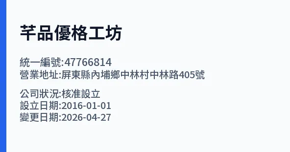芊品優格工坊的照片-統編 47766814(屏東縣) 公司登記資料與營業項目詳細圖表
