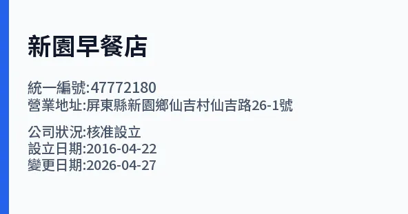 新園早餐店的照片-統編 47772180(屏東縣) 公司登記資料與營業項目詳細圖表