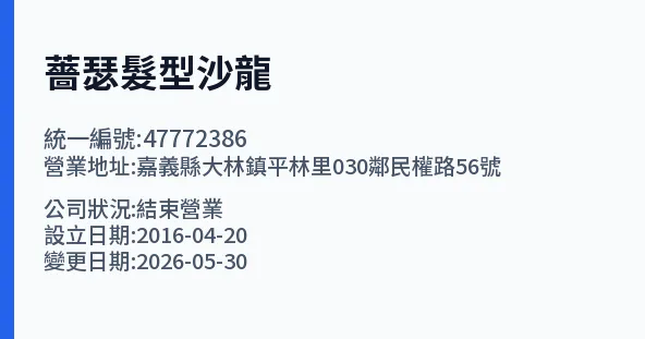 薔瑟髮型沙龍的照片-統編 47772386(嘉義縣) 公司登記資料與營業項目詳細圖表